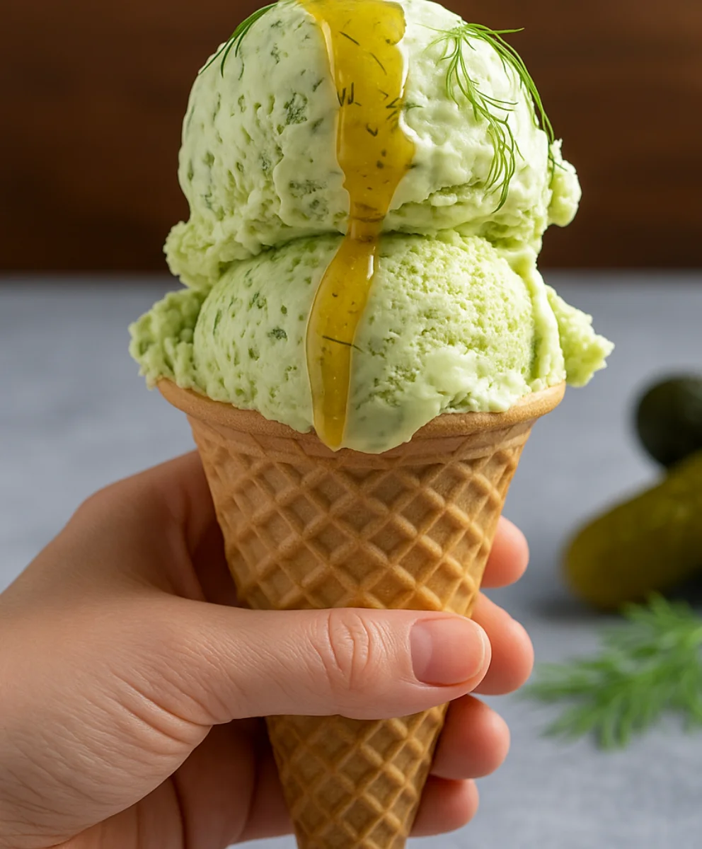 Dill Pickle Ice Cream with a Honey Drizzle - Best World Recipes