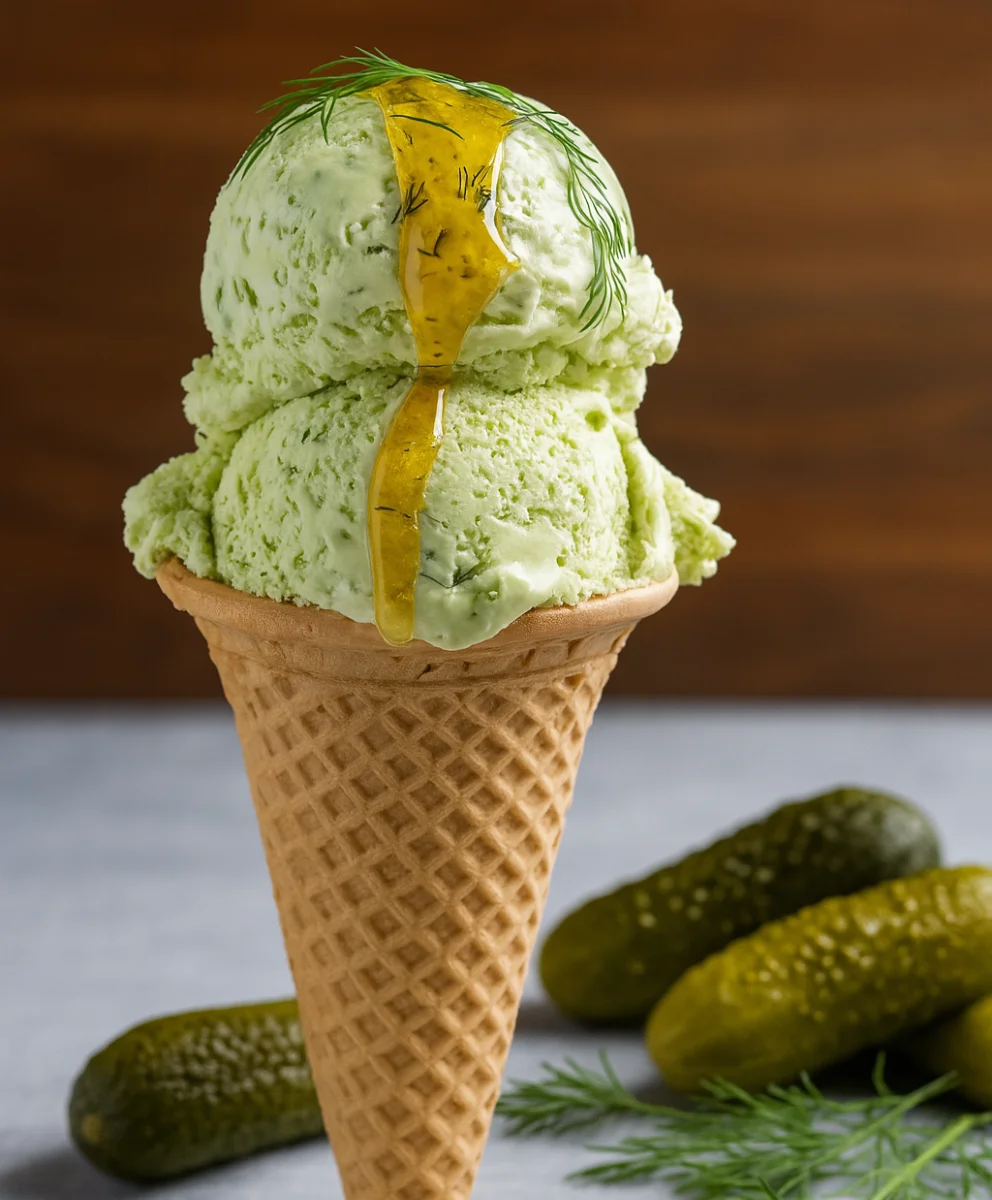 Dill Pickle Ice Cream with a Honey Drizzle - Best World Recipes